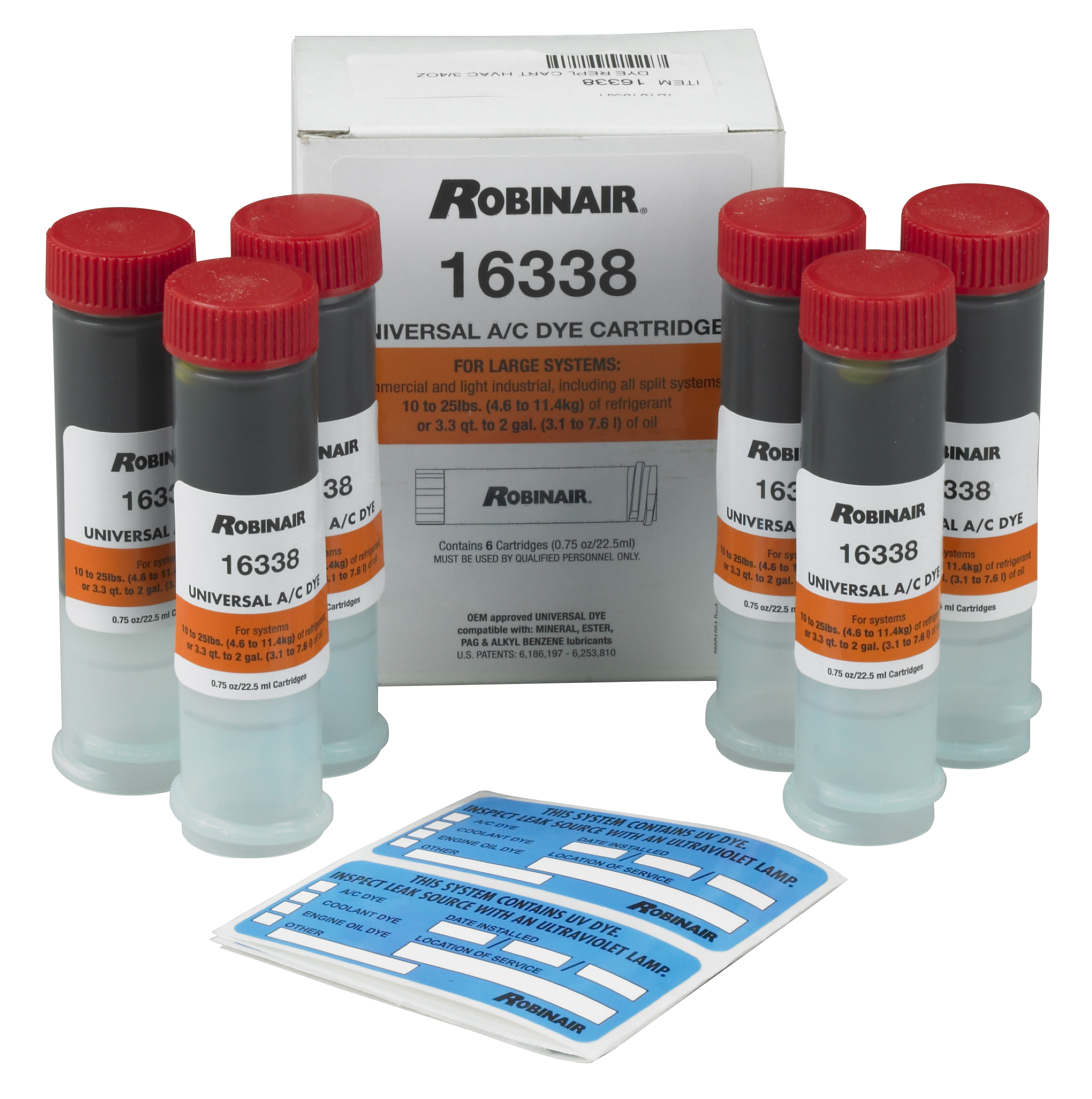 Replacement Dye Cartridges, 3/4 oz. (6 ea.) | Robinair